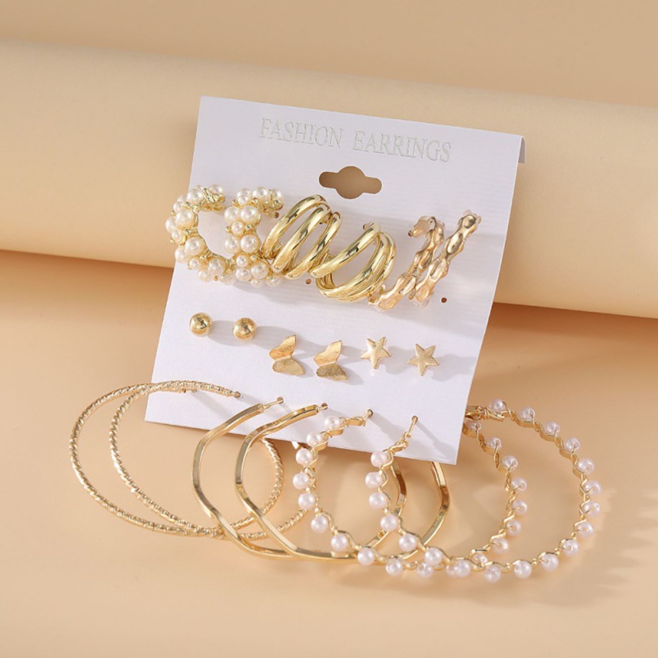9 Pairs Earring Set Pearl Design Trendy Hoop Earrings Set – Pebbles Nepal