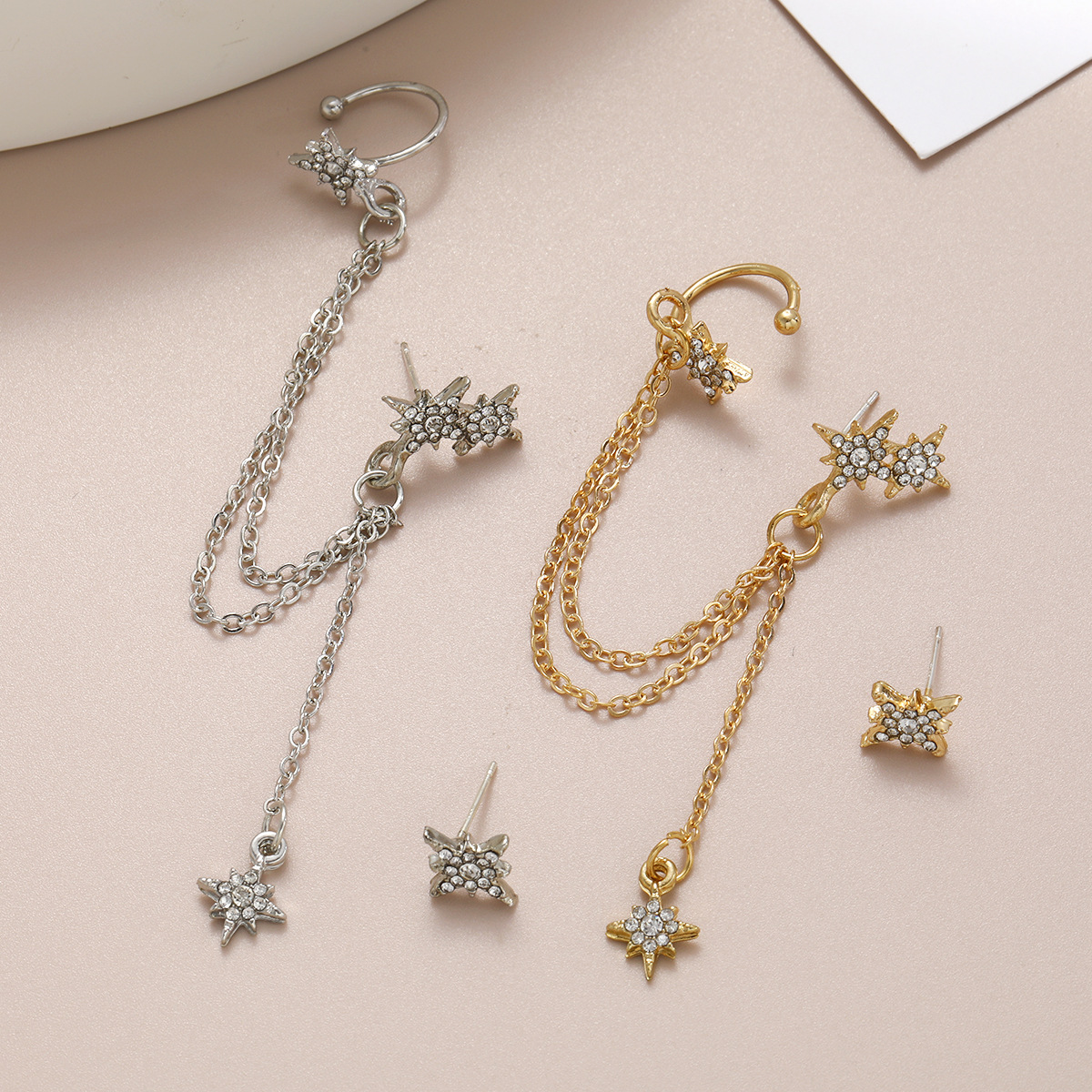 Cute and Atmospheric Star Ear Bone Chain Asymmetric Long tassel ...