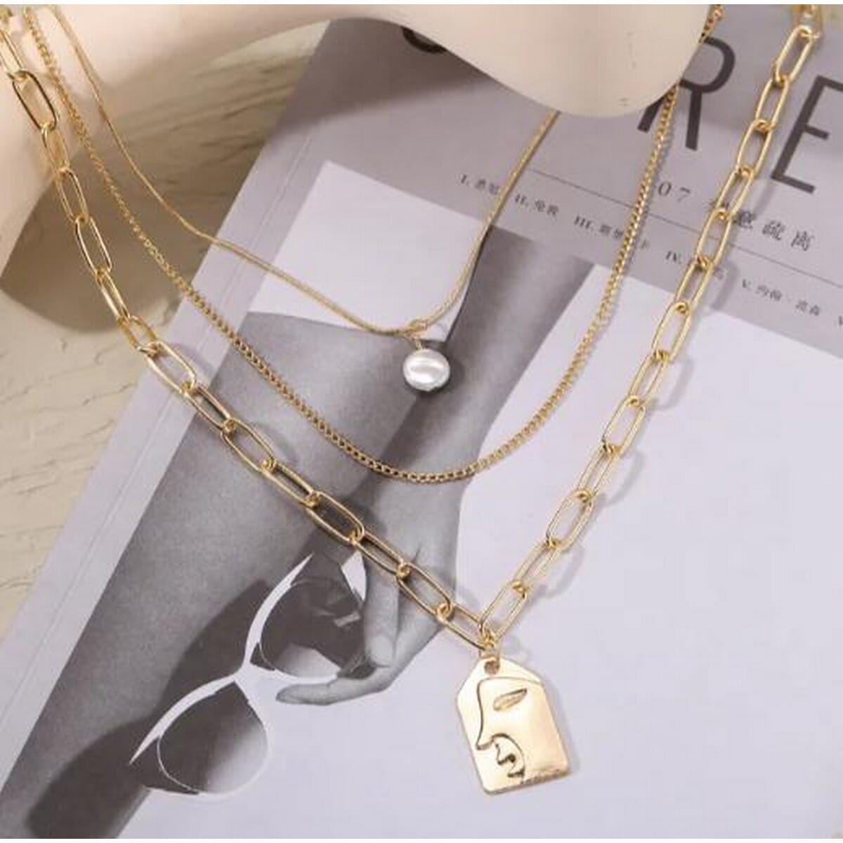 Gold Color 3-Layer Chain and Pearl-Themed Cute and Stylish Necklace For ...