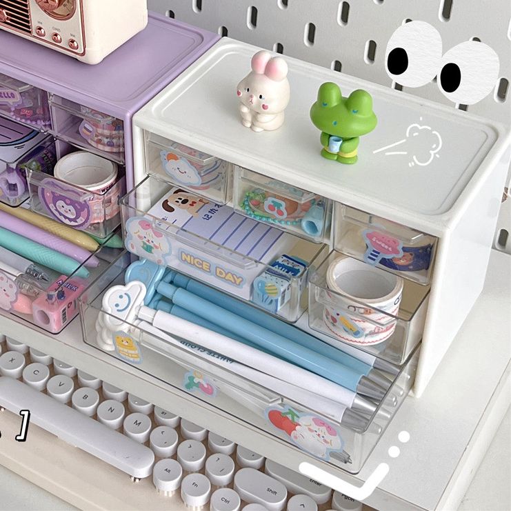 White 6 Grid Storage Box Kawaii Sanrio Anime Drawer Statiobnery Makeup ...