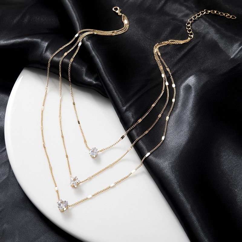Simple Multi-layer Five-pointed Star Love Water Drop Necklace | 3 layer ...